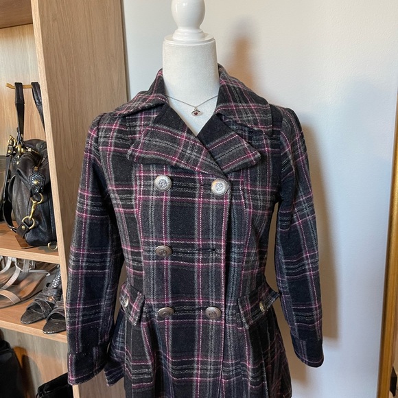 sugar fly | Jackets & Coats | Sugarfly Dark Plaid Pea Coat | Poshmark